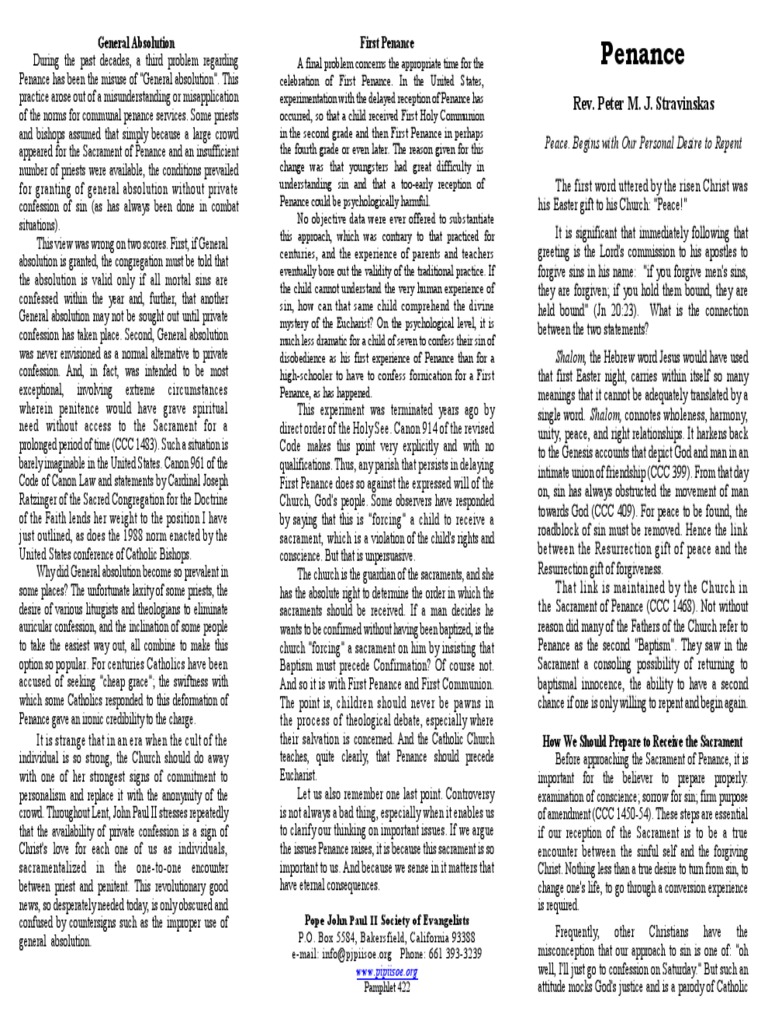 Penance: General Absolution First Penance | PDF | Penance | Confession (Religion)