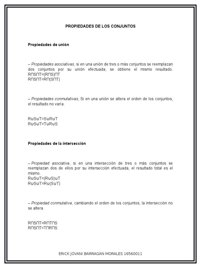 Propiedades de Los Conjuntos | PDF | Intersección (teoría de conjuntos ...