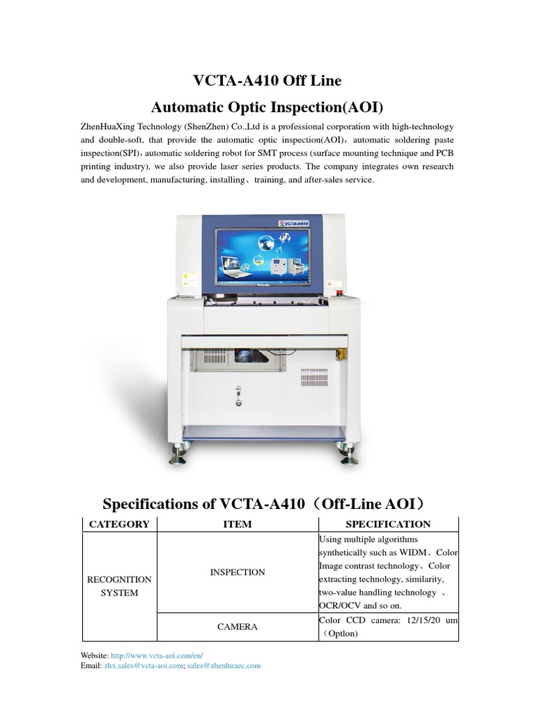 VCTA-A410 Off-Line AOI Specifications | PDF