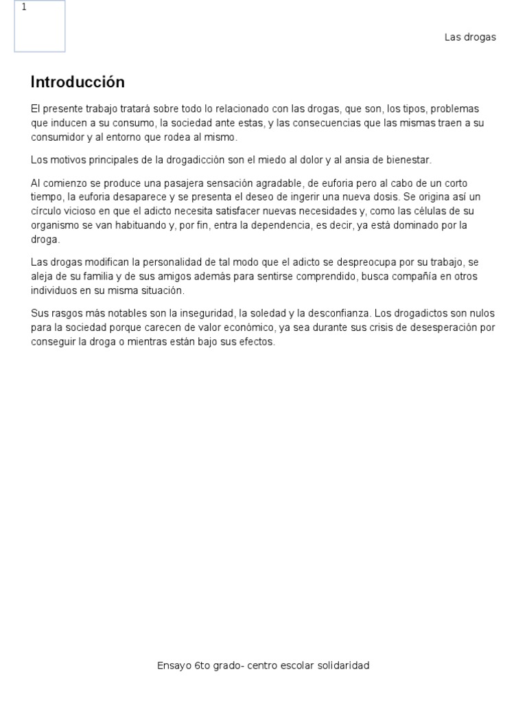 Ensayo - Las Drogas | PDF | La dependencia de sustancias | Drogas