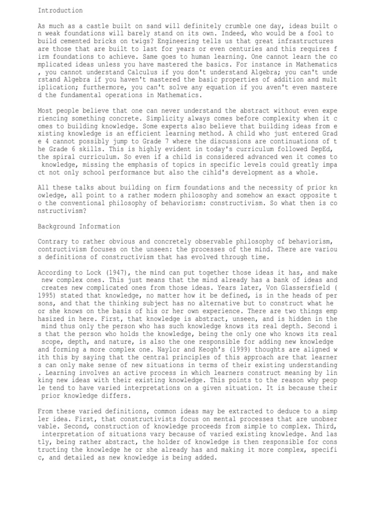 Constructivism | PDF | Constructivism (Philosophy Of Education) | Curriculum
