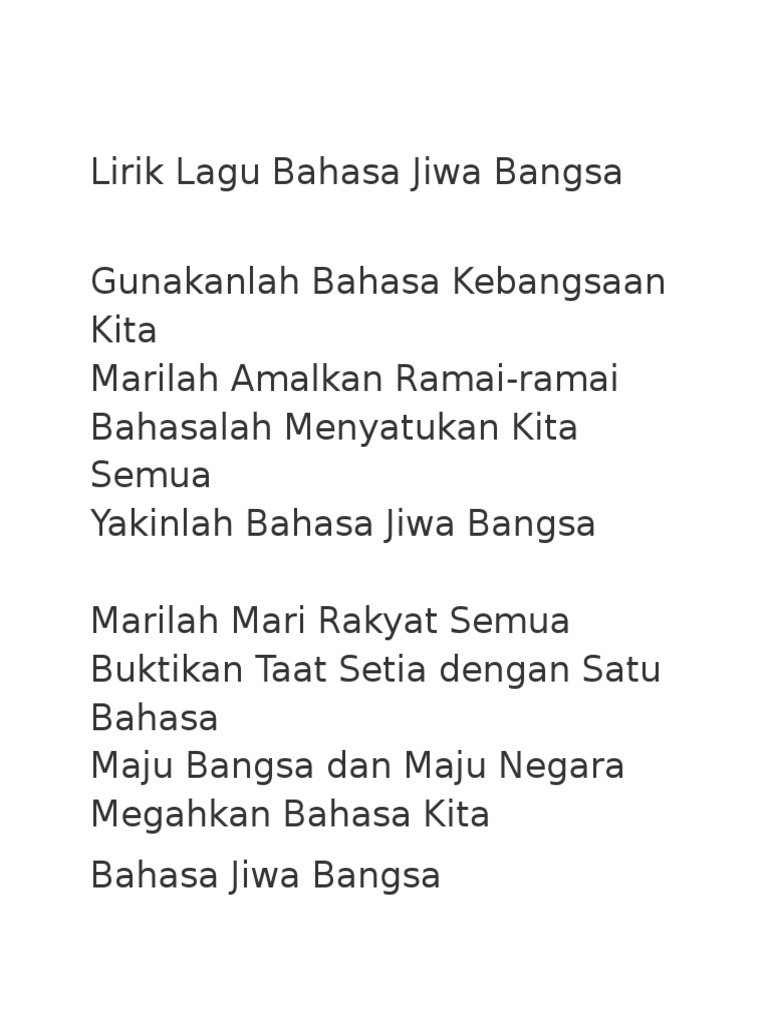 Lirik Lagu Bahasa Jiwa Bangsa Kak Mai | PDF