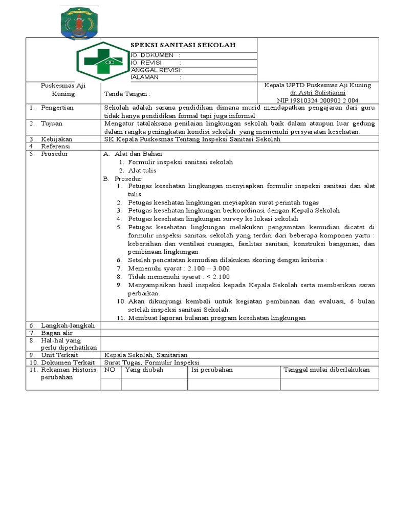 Sop Inspeksi Sanitasi Sekolah | PDF