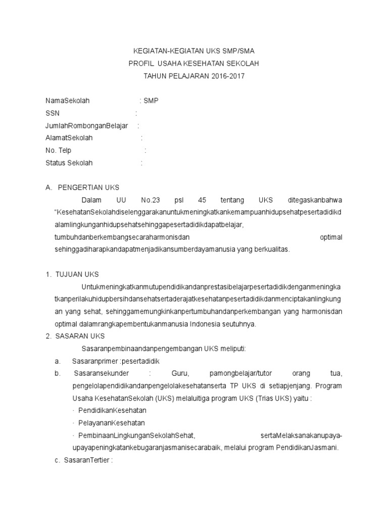 KEGIATAN Uks SMP | PDF