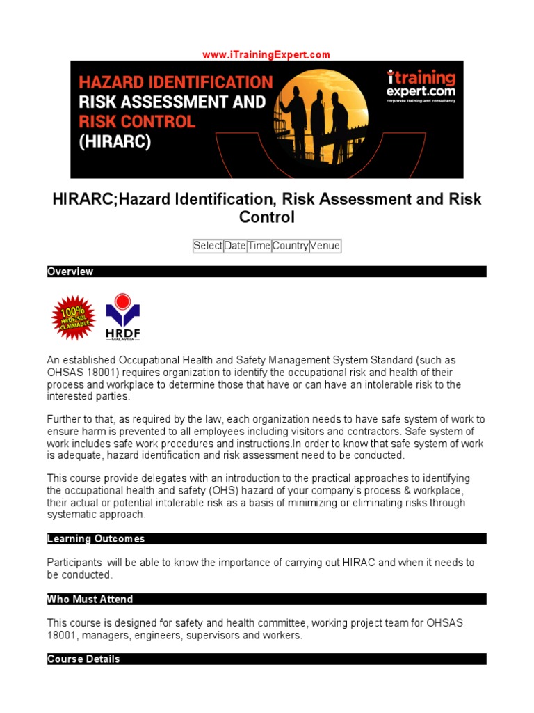 HIRARC - Hazard Identification Risk Assessment and Risk Control ...