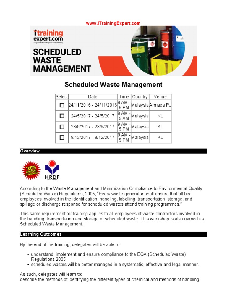 Scheduled Waste Management | PDF | Toxicity | Occupational Safety And ...