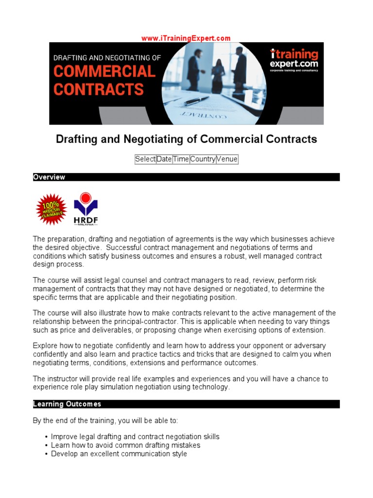 Drafting and Negotiating of Commerical Contracts | PDF | Negotiation ...