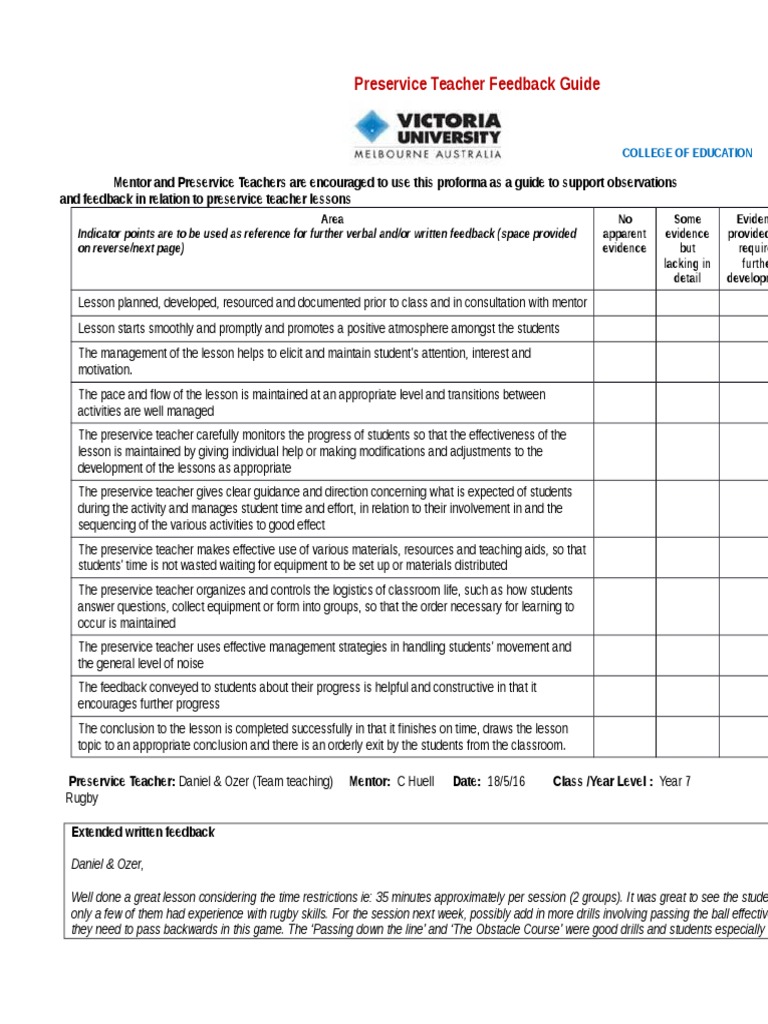 Feedback Guide - Year 7 Rugby Team Teaching 18th May 2c 2016 | PDF ...