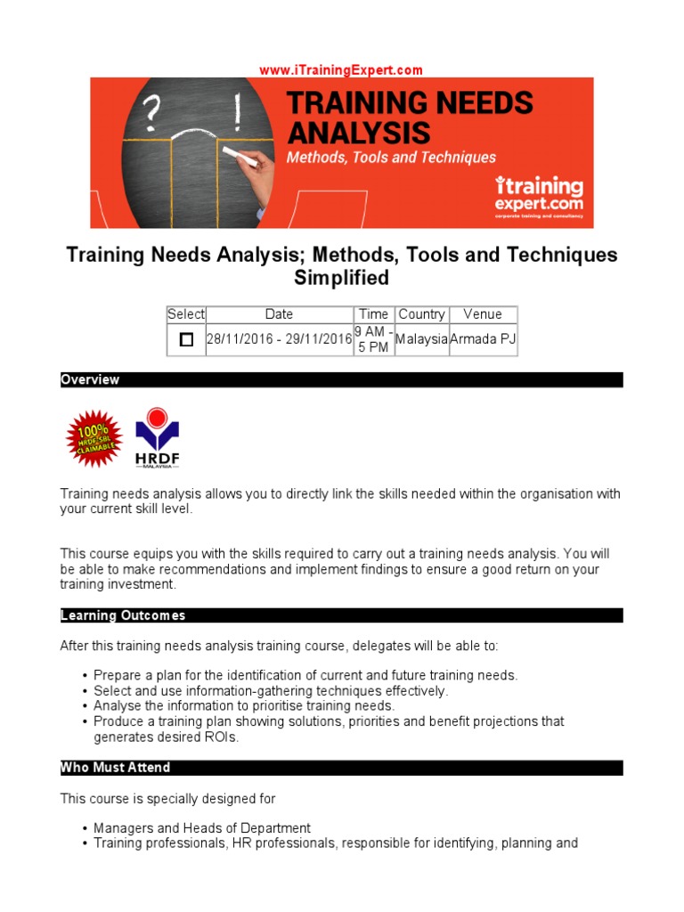 Training Needs Analysis Methods Tools and Techniques Simplified | PDF ...