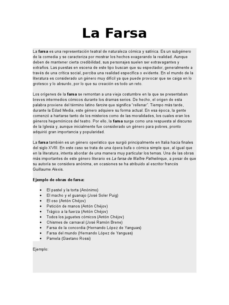 Definición y ejemplos de farsa teatral | PDF | Comedia | Teatro