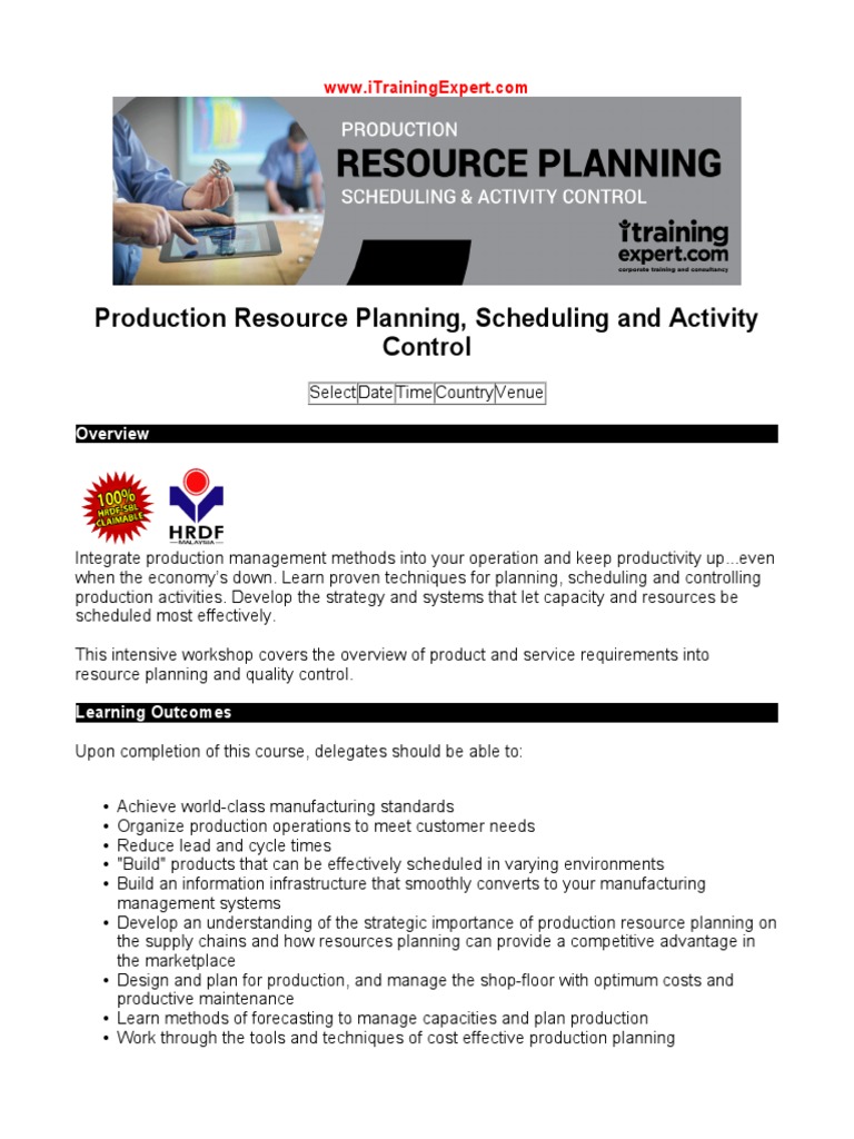 Production Resource Planning Scheduling and Activity Control | PDF ...