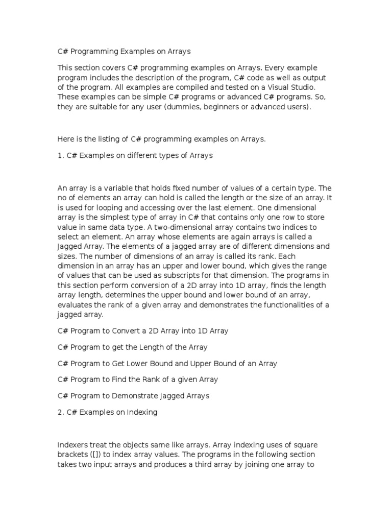 Array Programs Pdf Array Data Structure C Sharp Programming