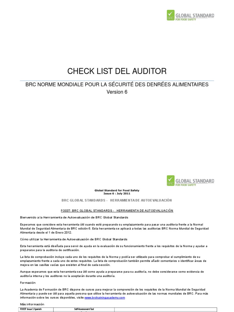 BRC Check List Versión 6 | PDF | Análisis de Riesgo y Puntos Críticos ...