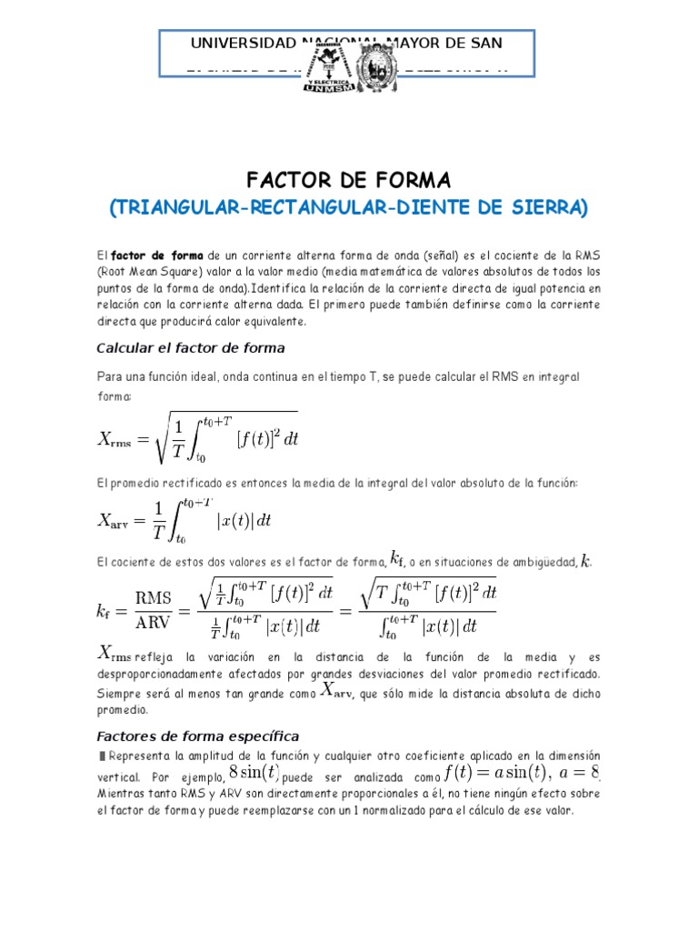Factor de Forma en Corrientes Alternas | PDF | Olas | Función (Matemáticas)