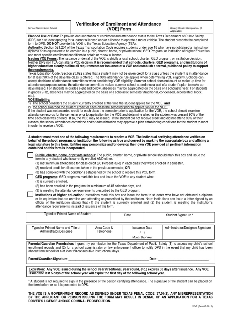 Texas VOE Form Guidelines | PDF | General Educational Development ...