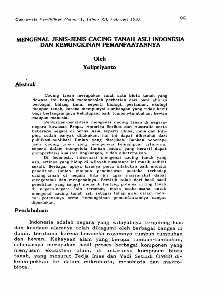 Mengenal Jenis-Jenis Cacing Tanah Asli Indonesia | PDF