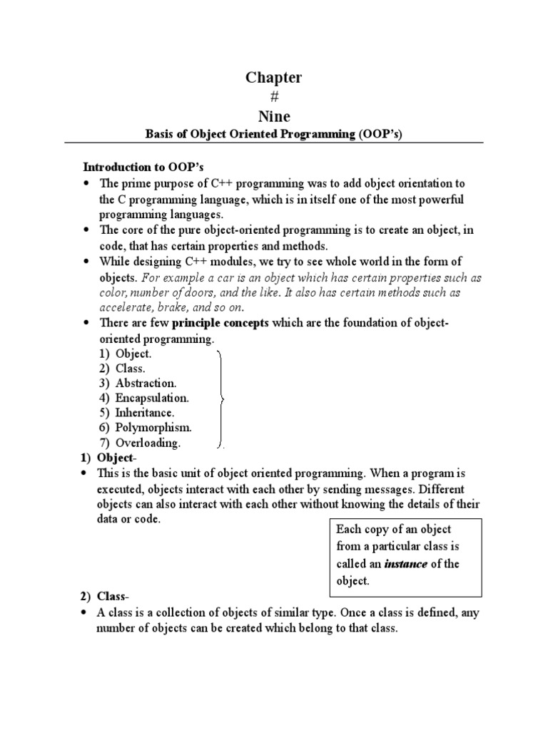 An Introduction To The Fundamental Concepts Of Object Oriented Programming Oop In C Pdf
