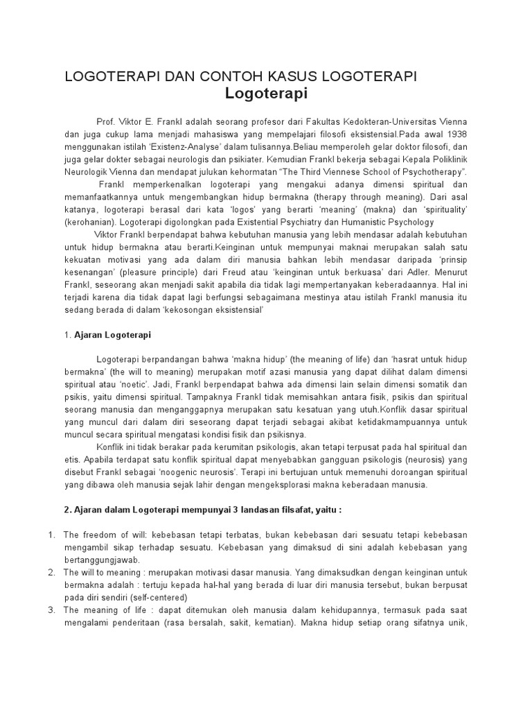Logoterapi Dan Contoh Kasus Logoterapi | PDF