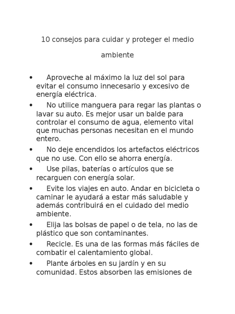 10 Consejos para Cuidar y Proteger El Medio Ambiente | PDF