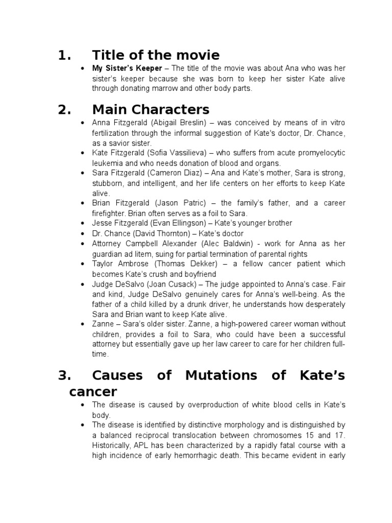 My Sister's Keeper - The Title of The Movie Was About Ana Who Was Her ...