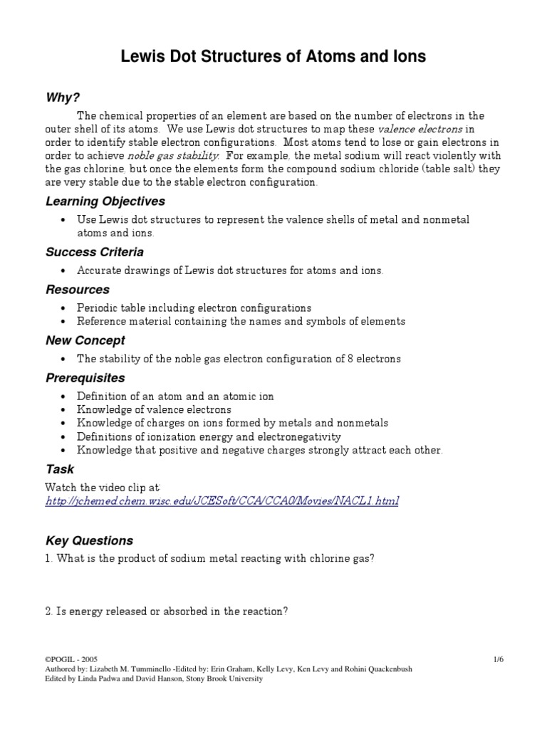 Lewis Dot Structures of Atoms and Ions: Valence Electrons Noble Gas ...