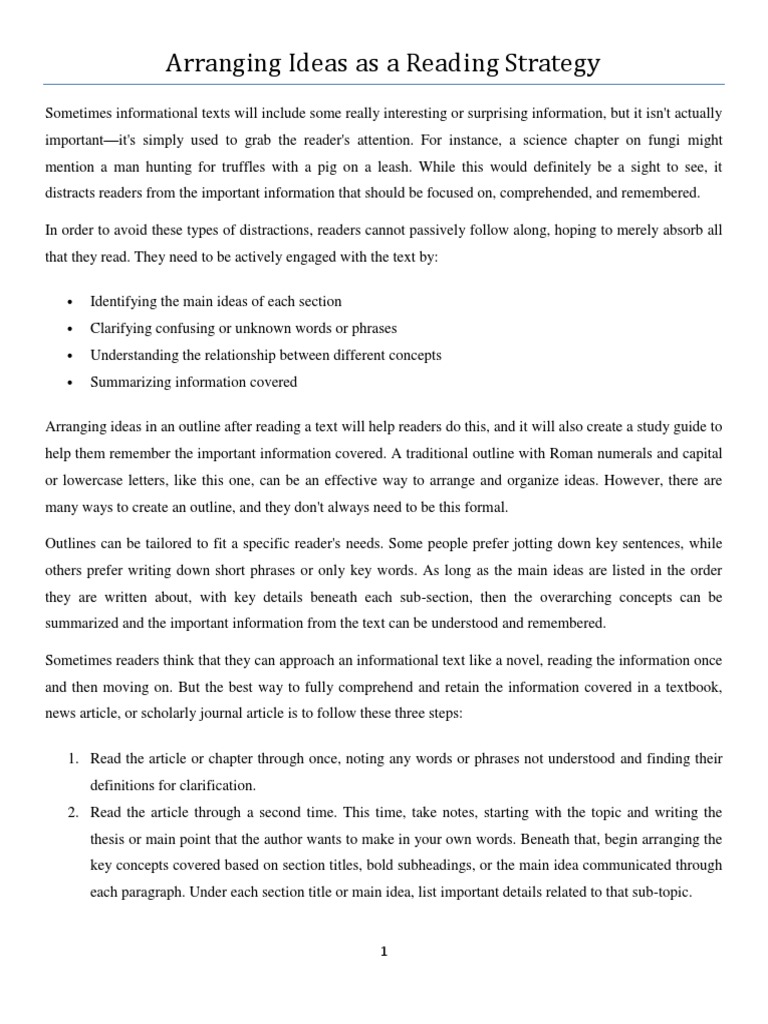 Arranging Ideas As A Reading Strategy | PDF | Hierarchy | Reading ...