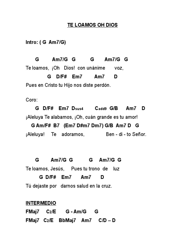Te Loamos Oh Dios Acordes | Textos Religiosos | Religión y creencia