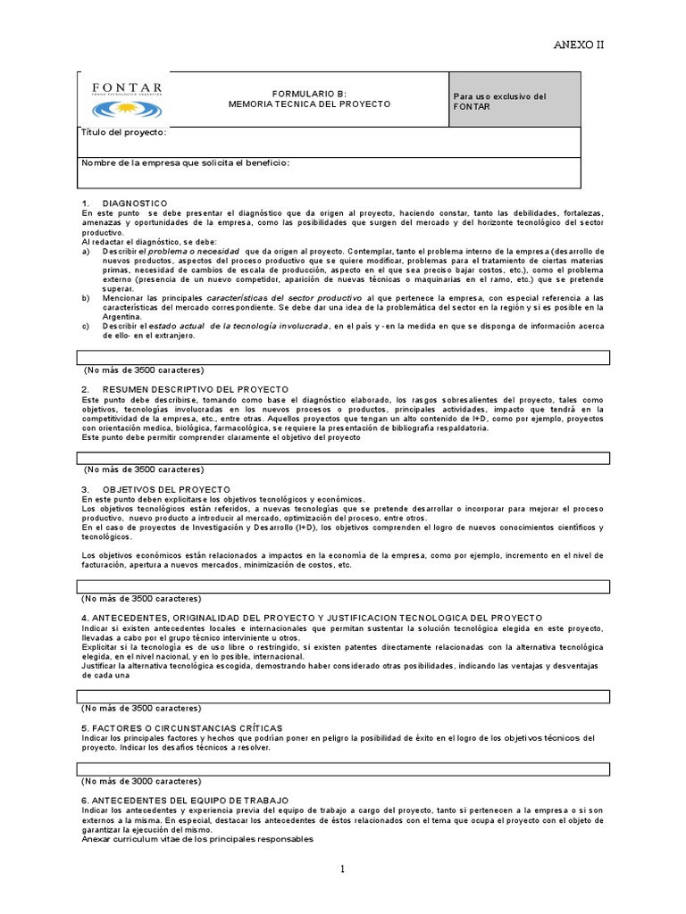Form Memoria Técnica ANR Fontar | PDF | Investigación y desarrollo ...