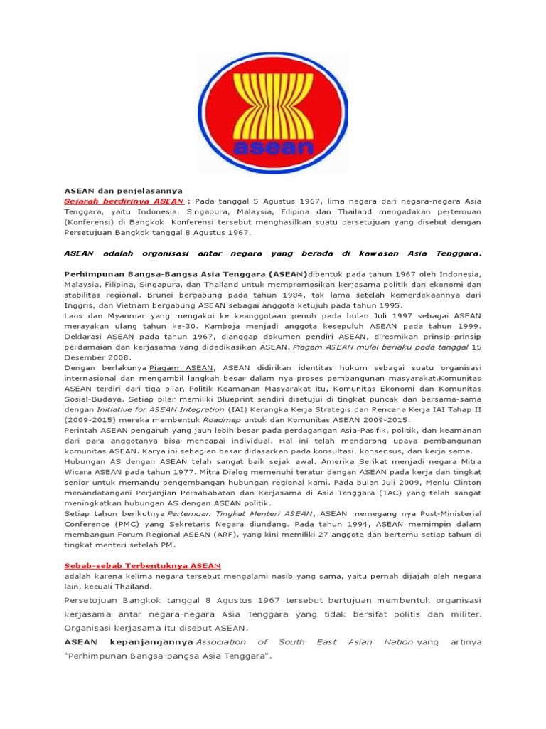 Sejarah dan Tujuan Pembentukan ASEAN | PDF