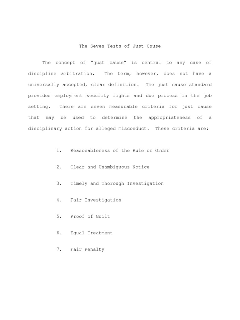 Seven Tests of Just Cause Explained | PDF | Burden Of Proof (Law ...
