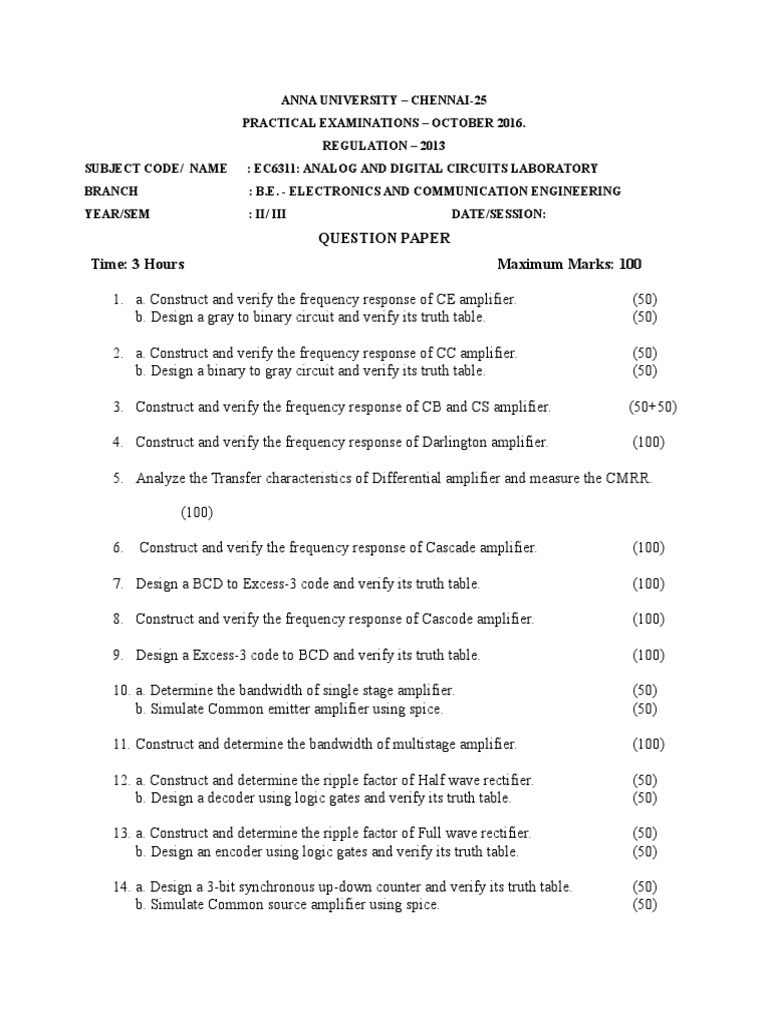 Question Paper Time: 3 Hours Maximum Marks: 100 | PDF