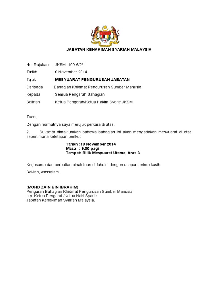 Cth Memo Jabatan