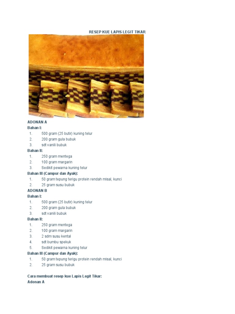 Resep Kue Lapis Legit Tikar | PDF