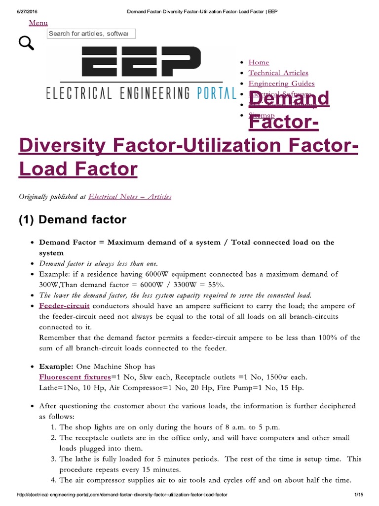 Demand Factor-Diversity Factor-Utilization Factor-Load Factor - EEP | PDF