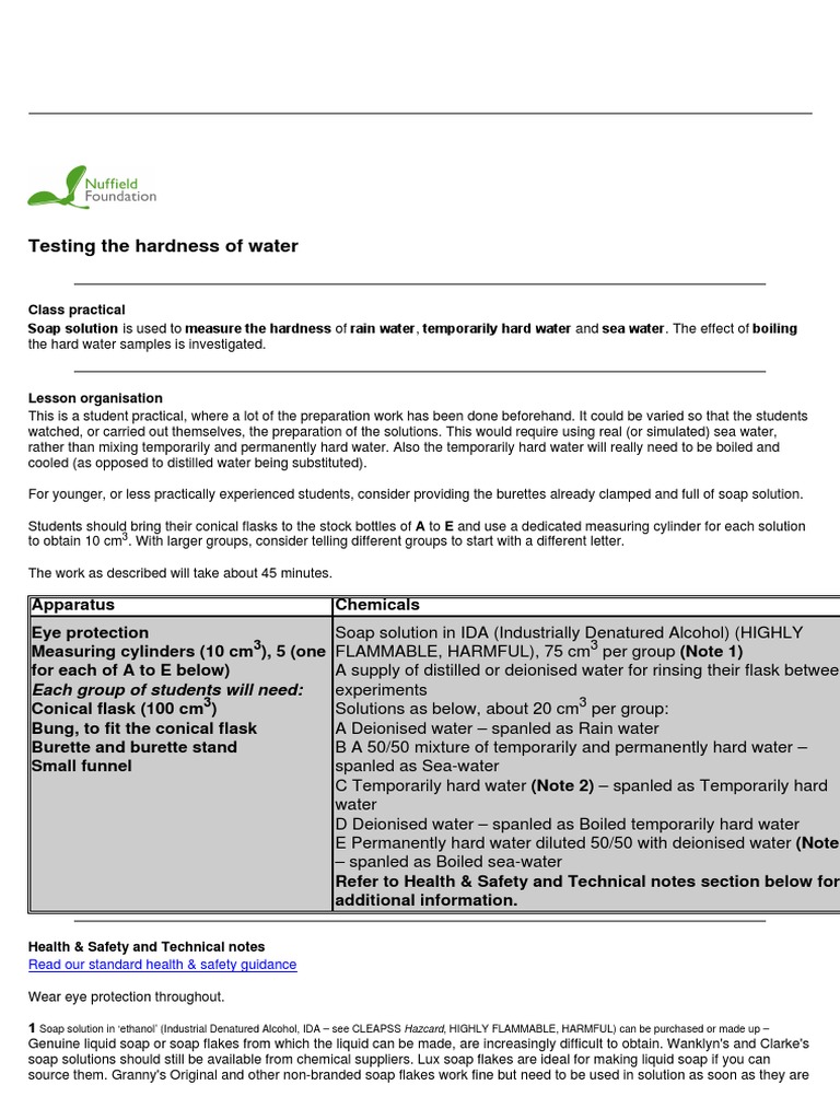 Testing The Hardness of Water | PDF | Properties Of Water | Chemical ...