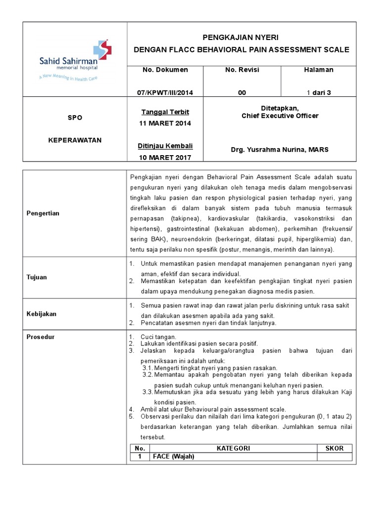 07 - SPO Pengkajian Nyeri Dengan Behavioral Pain Assessment Scale | PDF