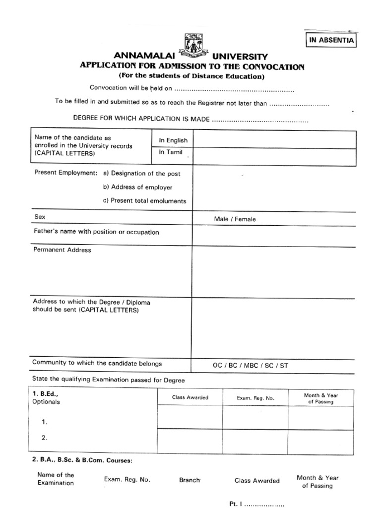 Annamalai UNIVERSITY Convocation Form | PDF