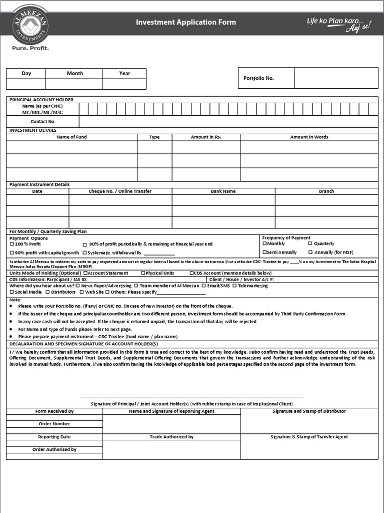 Investment Application Form Template | PDF | Cheque | Investing