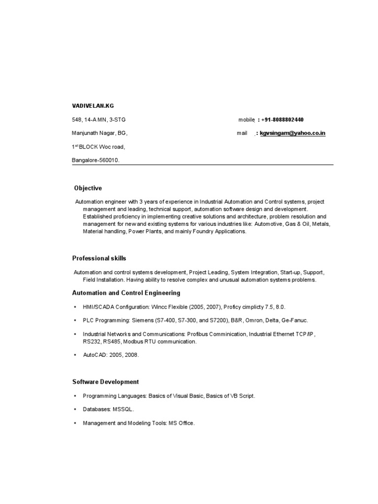 E&i Resume Model | PDF | Automation | Scada