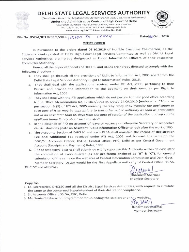 Office Order of RTI Act, 2005 | Official Documents | Social ...