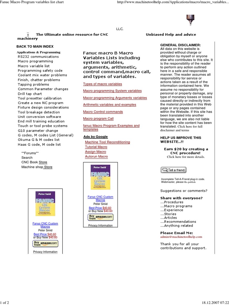 Fanuc Macro Program Variables List Chart Macro Computer Science Websites 7062