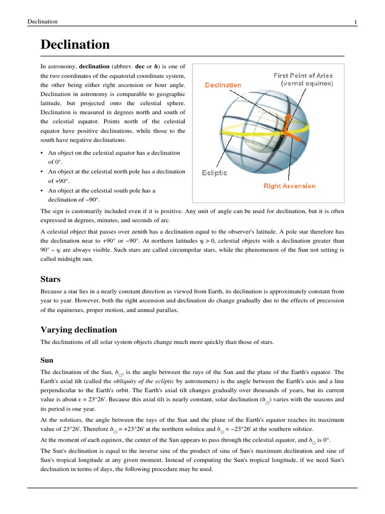 Declination and Equation of Time | PDF