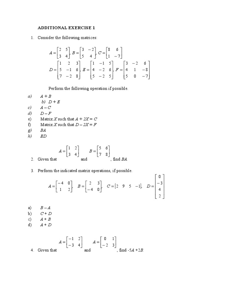 Additional Exercise 1 | PDF | Algebra | Linear Algebra