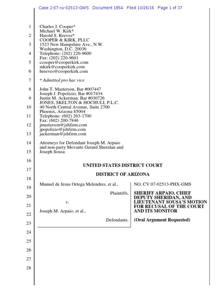 Melendres # 1854 - Arpaio Et Al Motion To Recuse | PDF | Politics ...