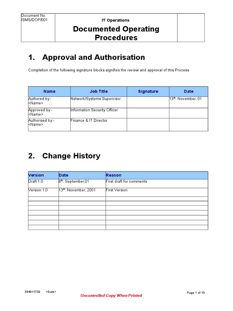 IT Operations_Document Operating Procedures | Information Security ...
