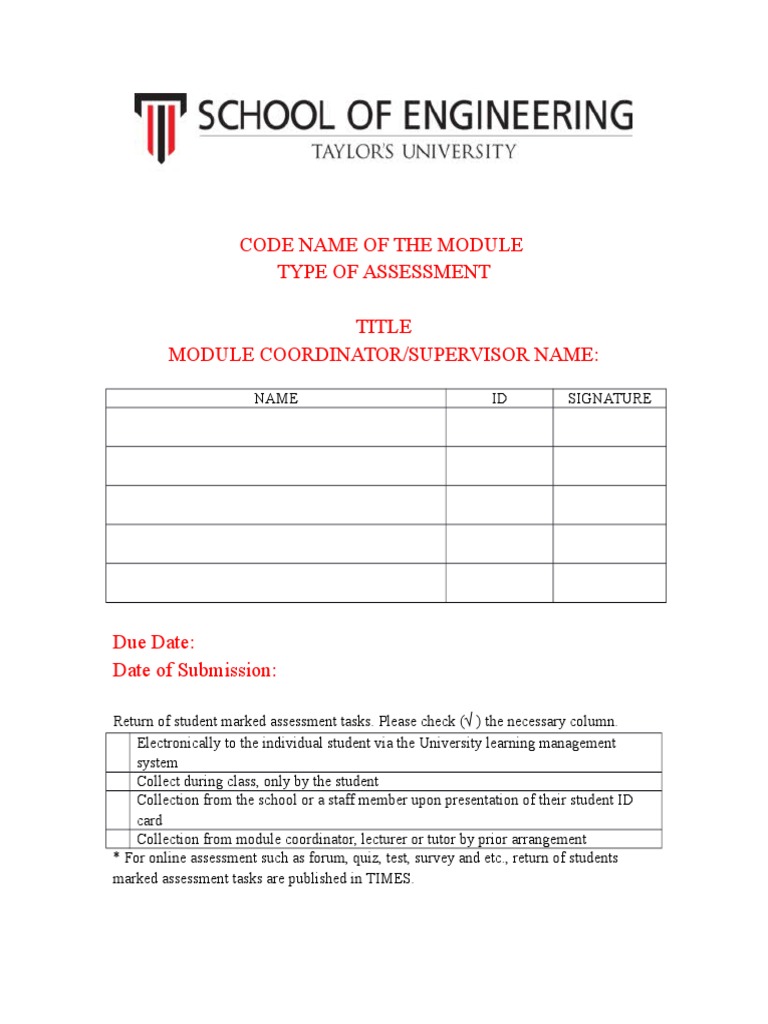 Code Name of The Module Type of Assessment Title Module Coordinator ...