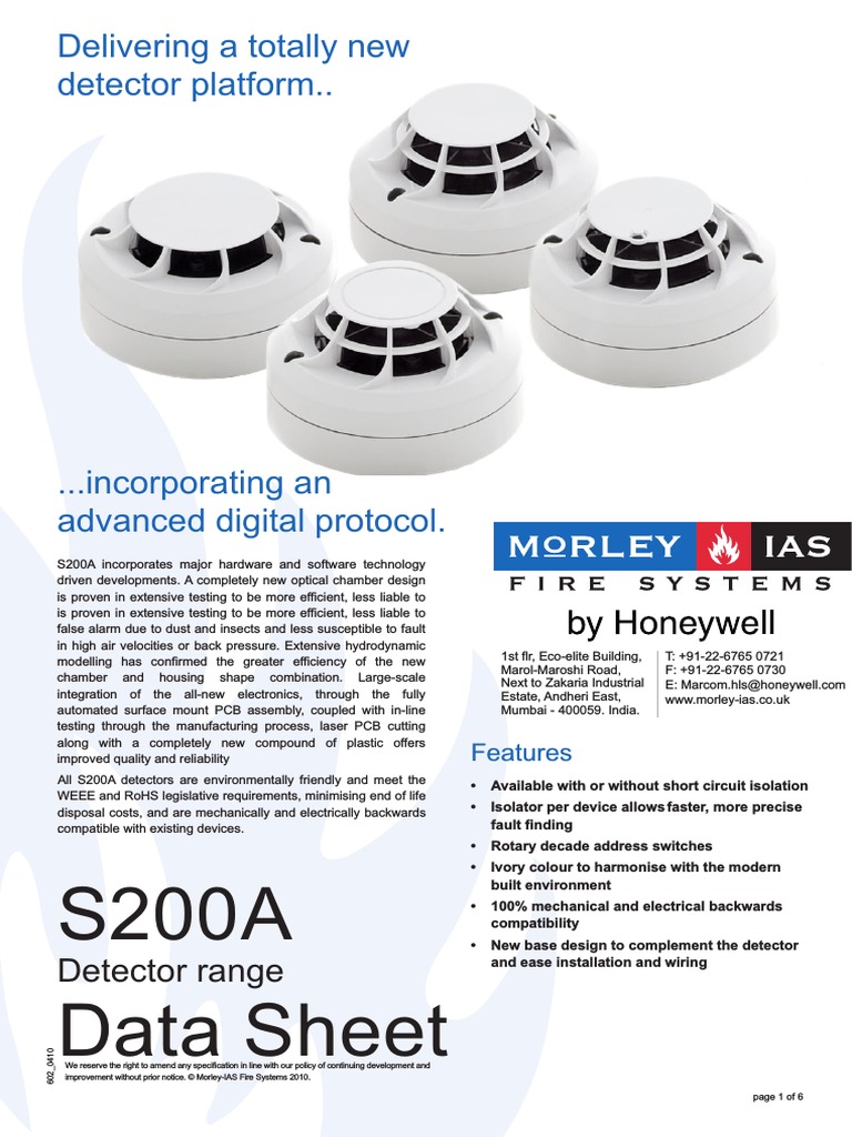 4 S200A Series Detectors India Made Morley IAS Datasheet | PDF | Light ...