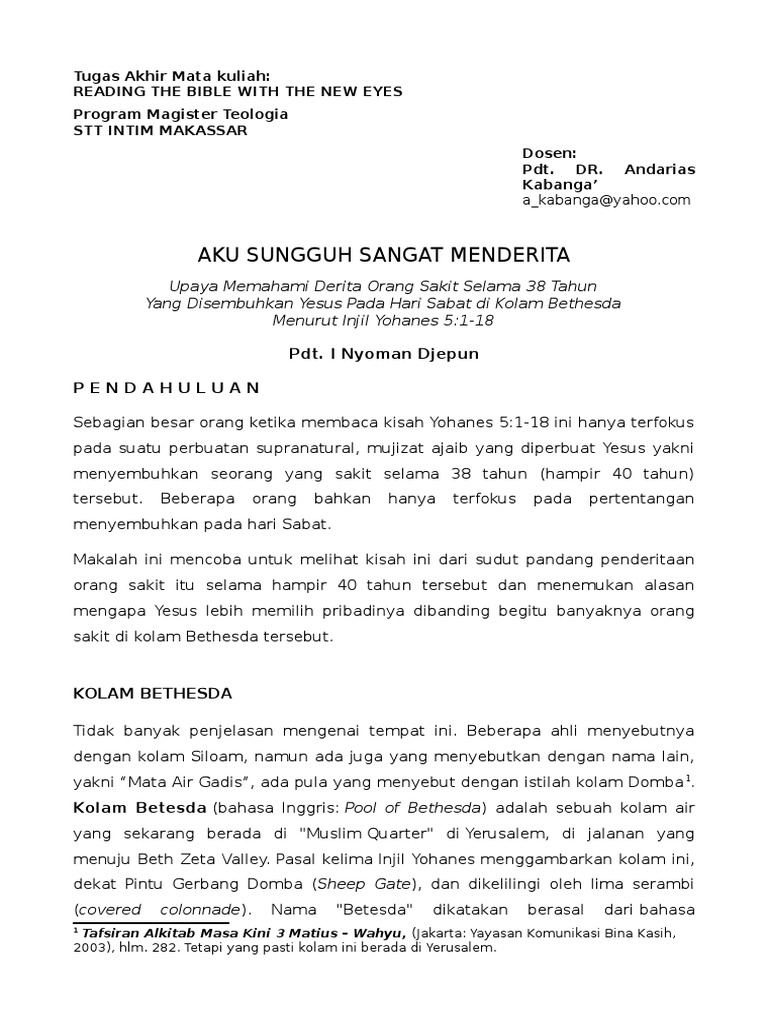 Penyembuhan Orang Lumpuh Di Kolah Bethesda | PDF