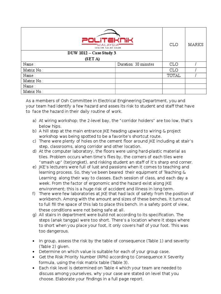 Case Study HIRARC | Download Free PDF | Rubric (Academic) | Risk