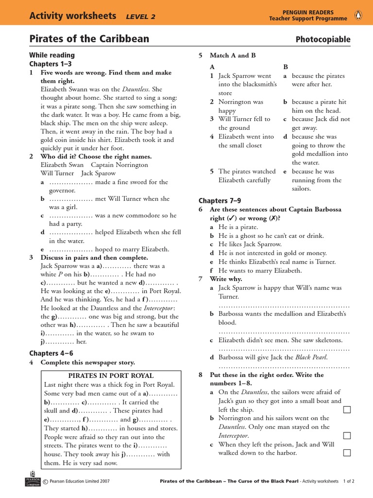 Pirates of the Caribbean - Activity worksheets | PDF